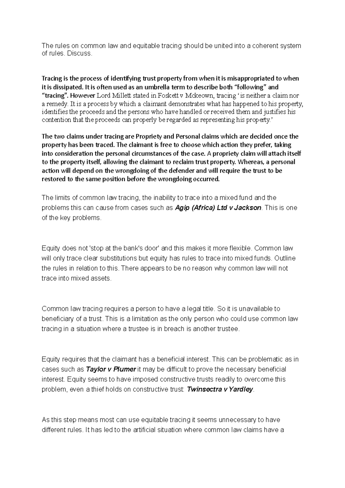 Common Law & Equitable Tracing: A Comprehensive Analysis Essay - Studocu