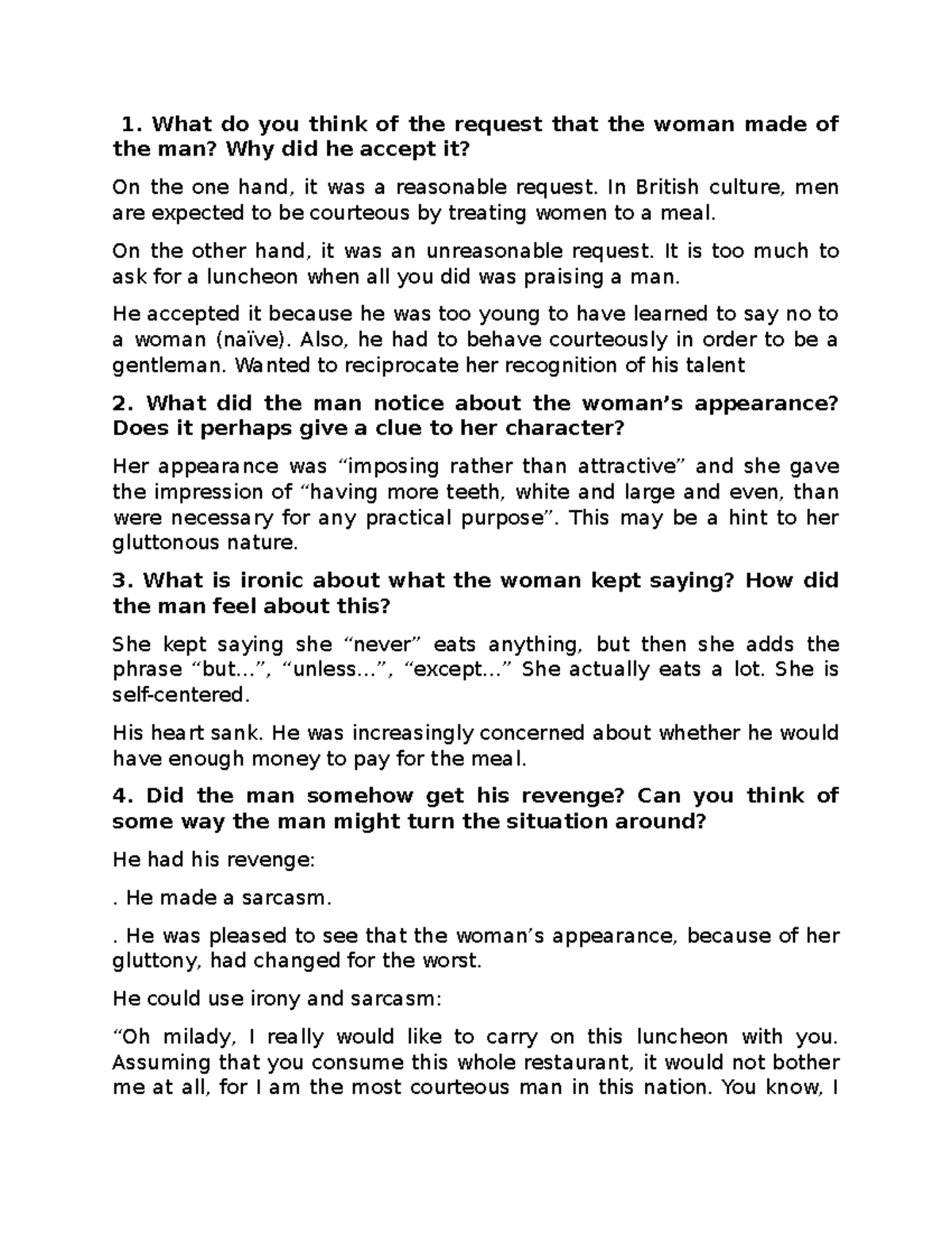 ENG 101: The Luncheon - A Personal Analysis of Irony and Courtesy - Studocu