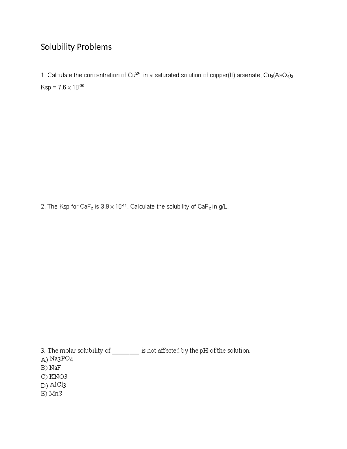 Solubility Problems and Calculations - Chem 101 Study Guide - Studocu
