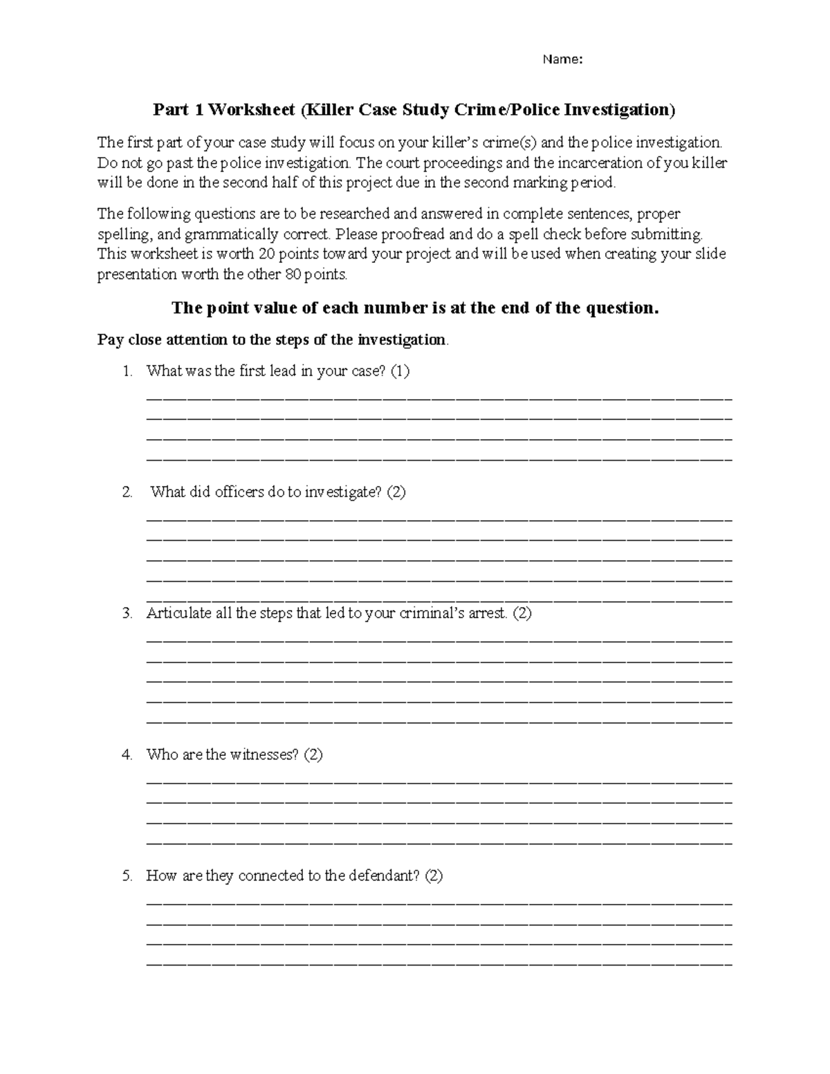Part 1 Worksheet: Serial Killer Case Study Investigation - Studocu