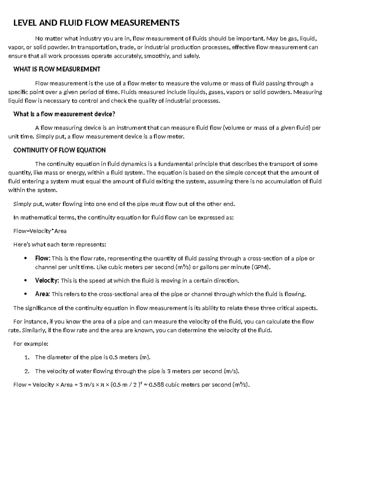 Level AND Fluid FLOW Measurements - LEVEL AND FLUID FLOW MEASUREMENTS ...
