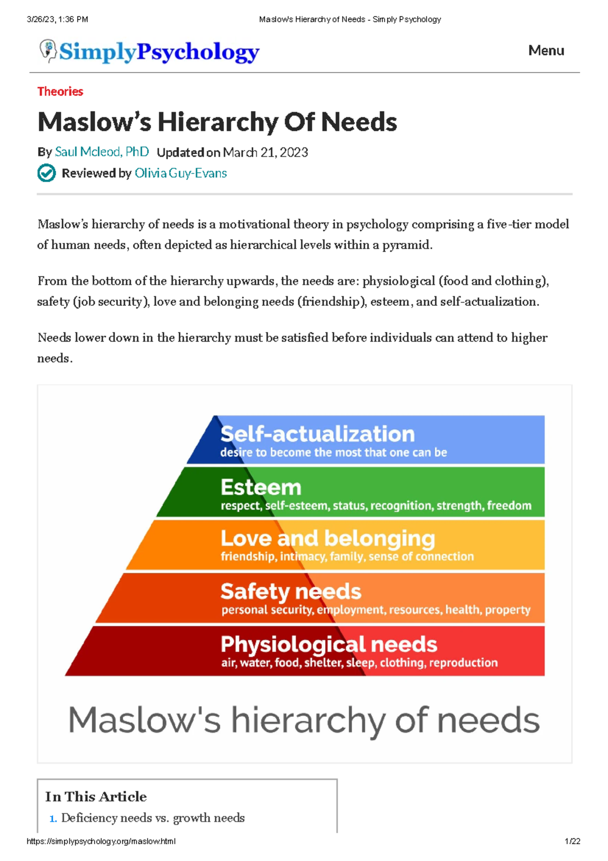 Maslow's Hierarchy of Needs: A Psychological Overview and Analysis ...