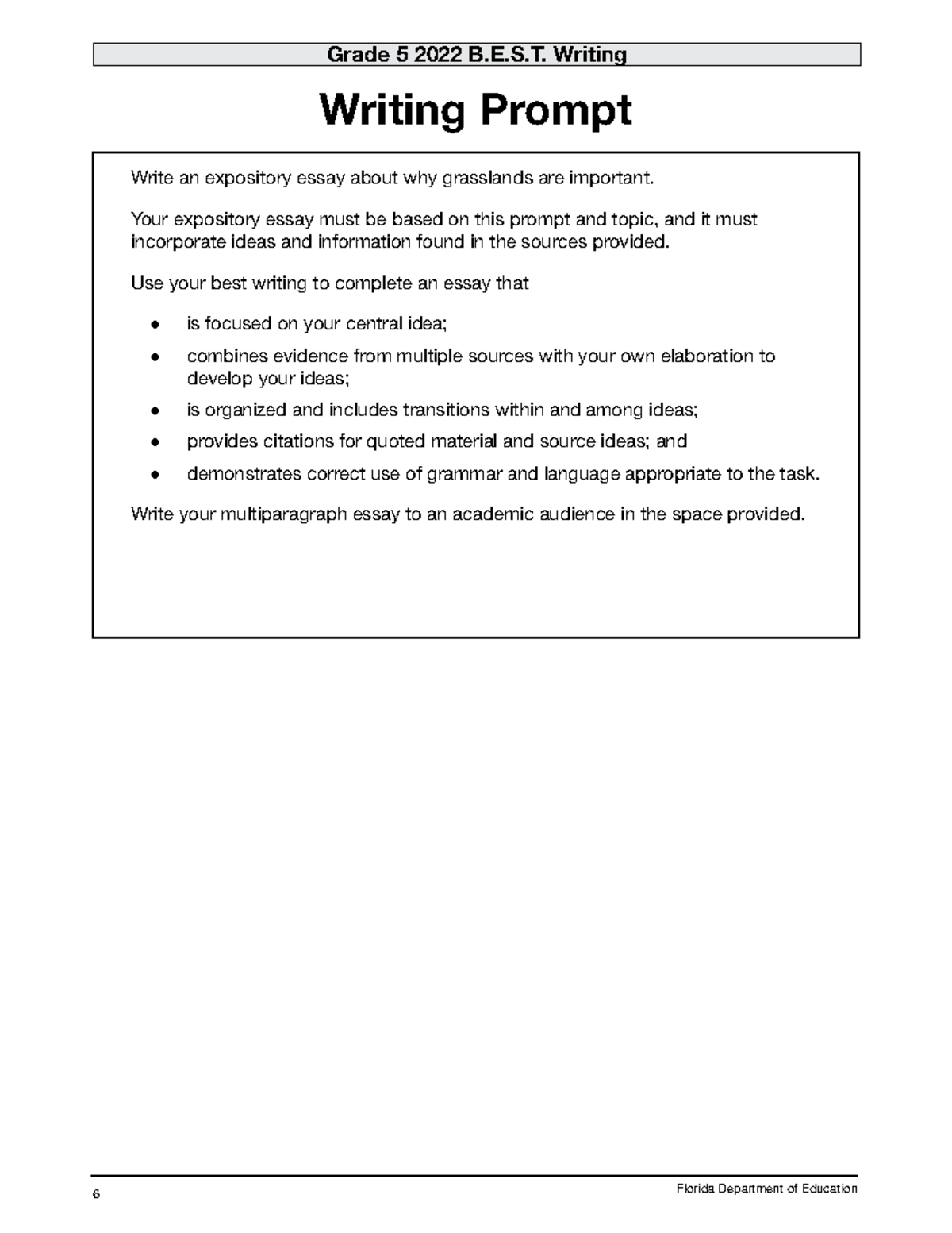 Grade 5 2022 B.E.S.T. Writing Expository Essay on Grasslands Importance ...