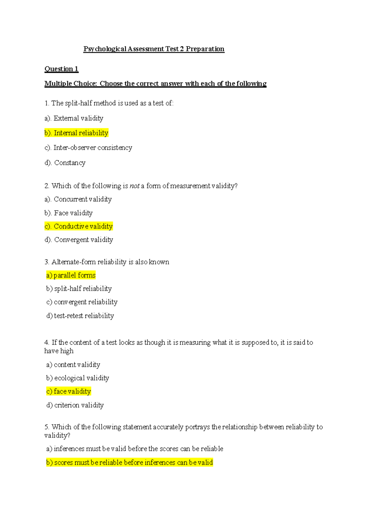 Psychological Assessment Test 2 Prep: Key Concepts & Questions - Studocu