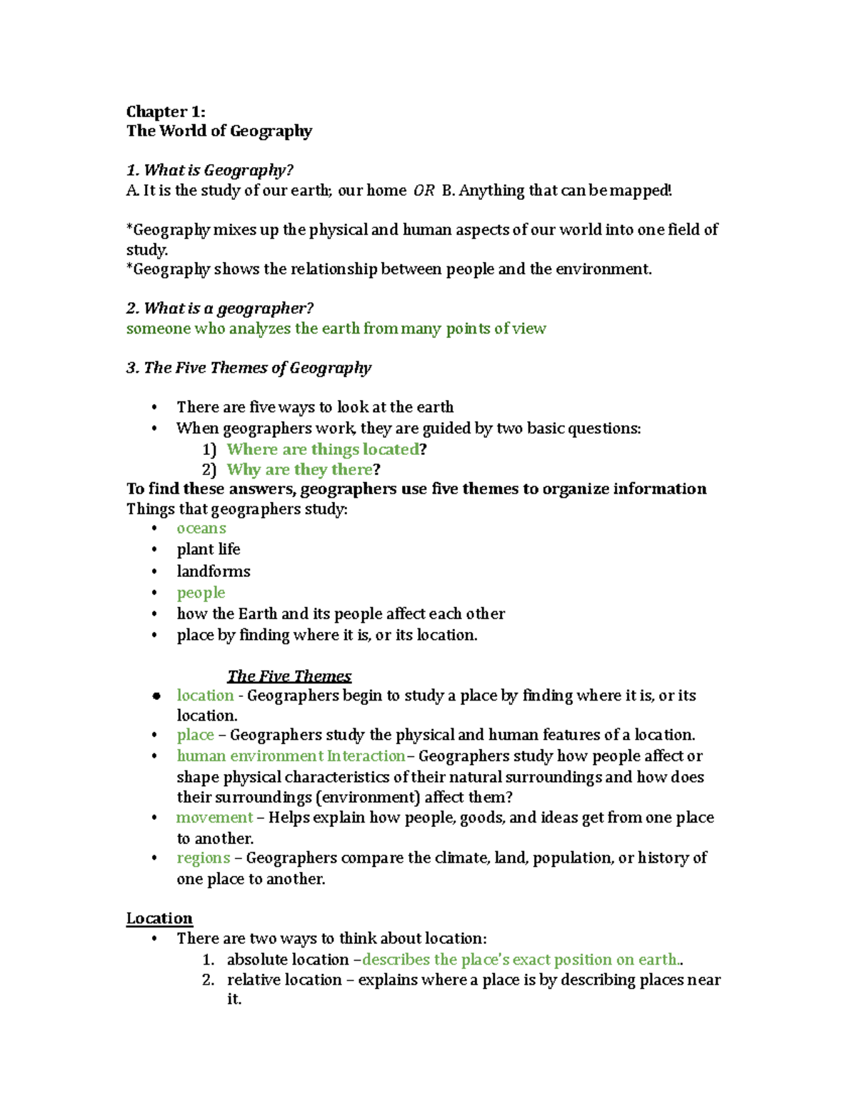 Introduction to Geography CH1 PPT Worksheet - Studocu