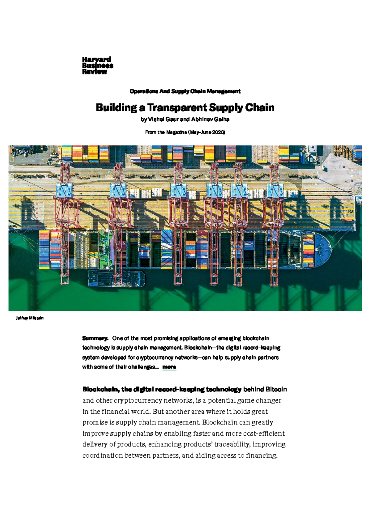 1 - Building a Transparent Supply Chain - Summary. Operations And ...