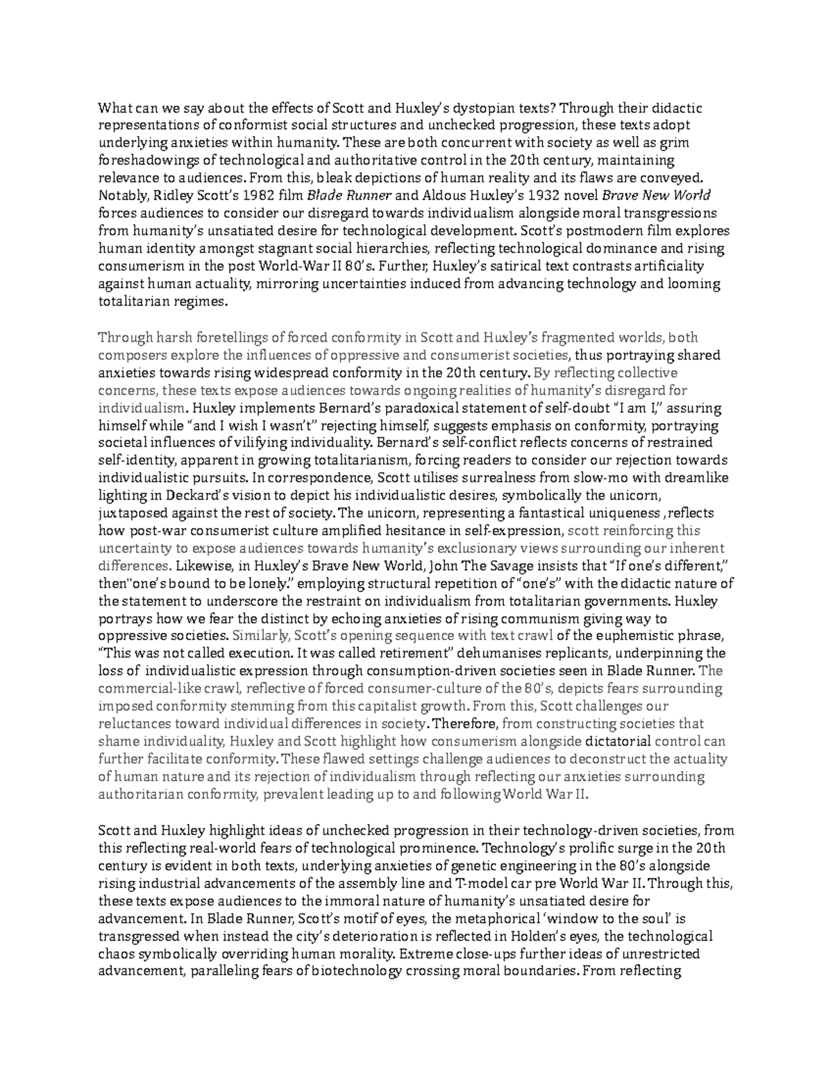 18/20 BNW/Blade Runner: Analyzing Dystopian Themes and Individualism ...