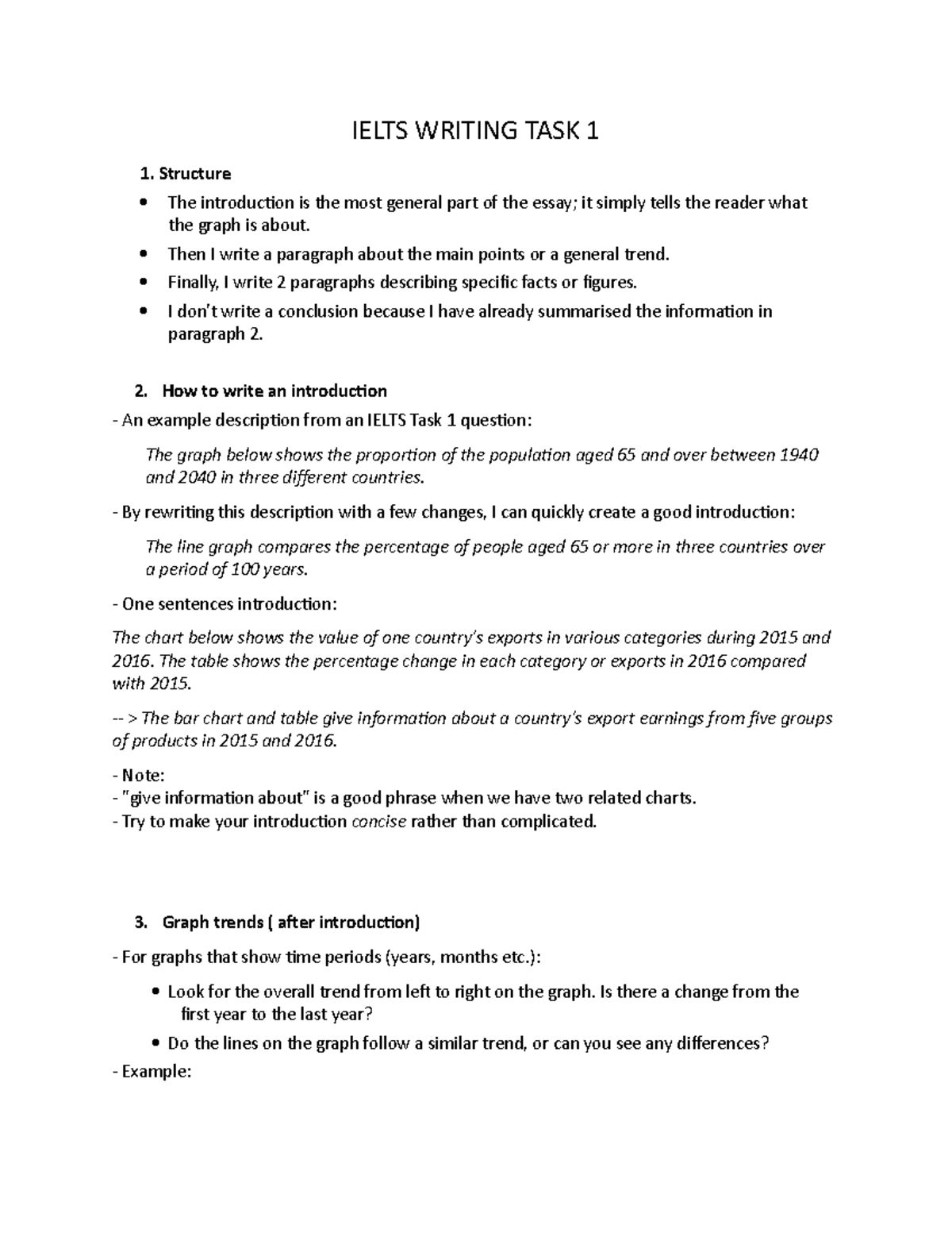 Ielts Writing TASK 1 - IELTS WRITING TASK 1 1. Structure The ...