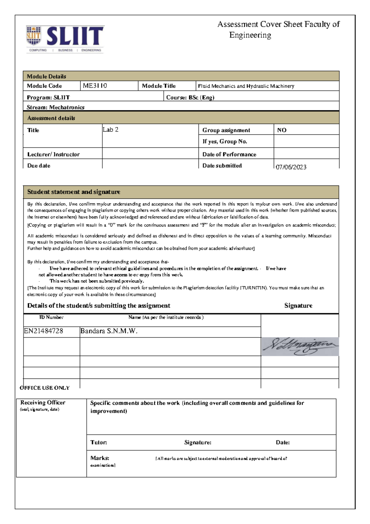 Fluid Mechanics Lab 2 Report - ME3110 EN21484728 - Studocu