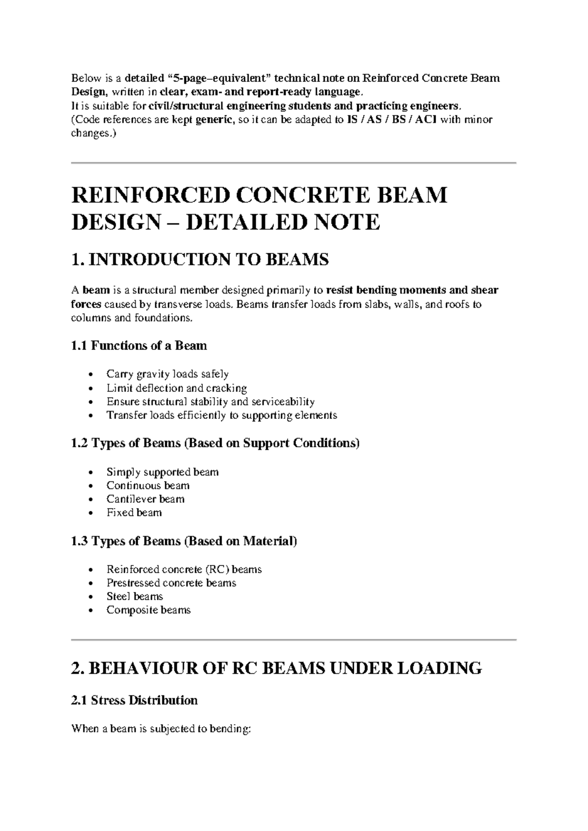 Reinforced Concrete Beam Design Notes for Engineering Students - Studocu
