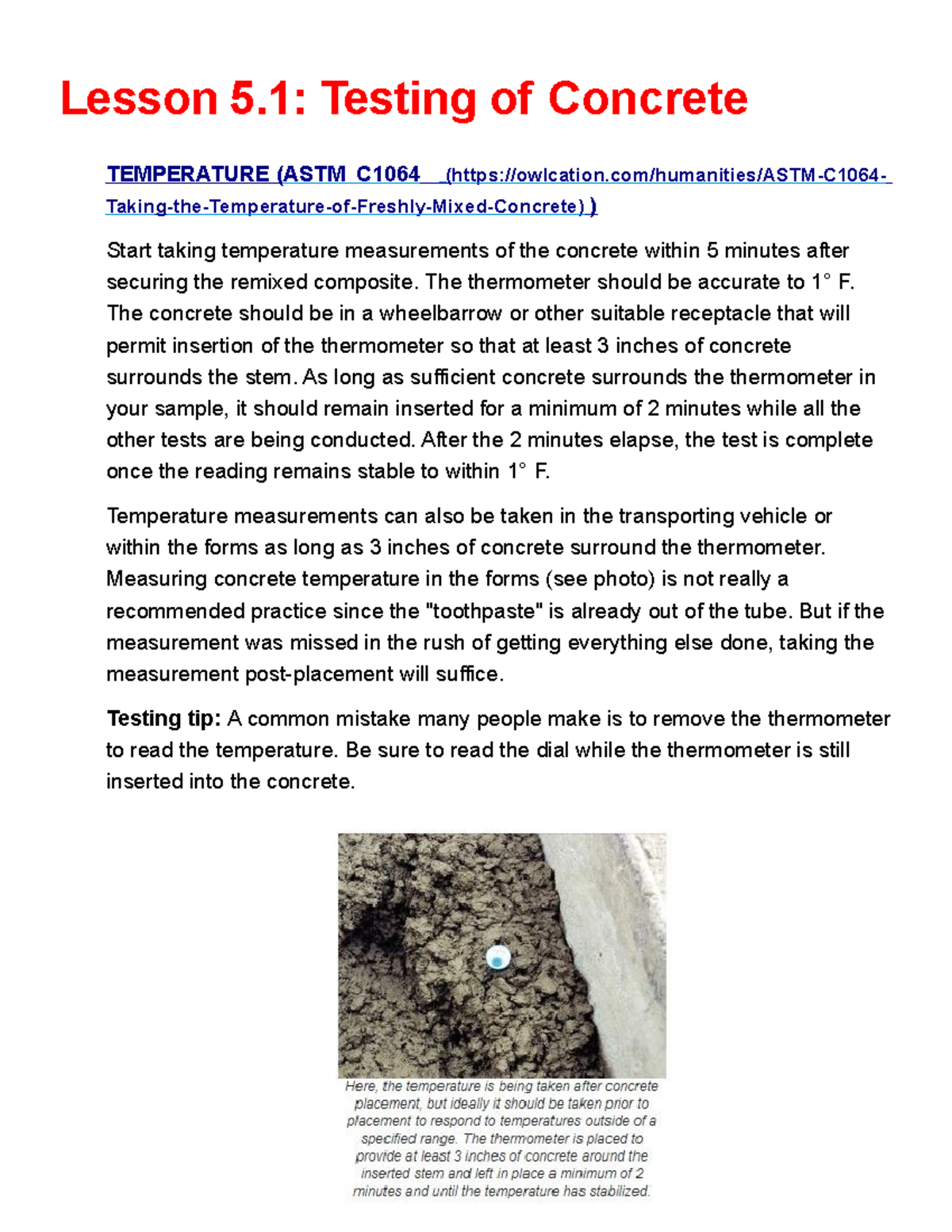 Testing of Concrete - Lesson 5: Testing of Concrete TEMPERATURE (ASTM ...