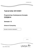 COS2614 - Unisa - Programming: Contemporary Concepts - Studocu