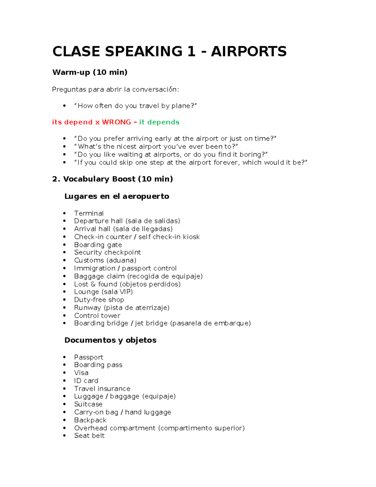CLASE SPEAKING 1: Vocabulary & Questions on Airports - Studocu