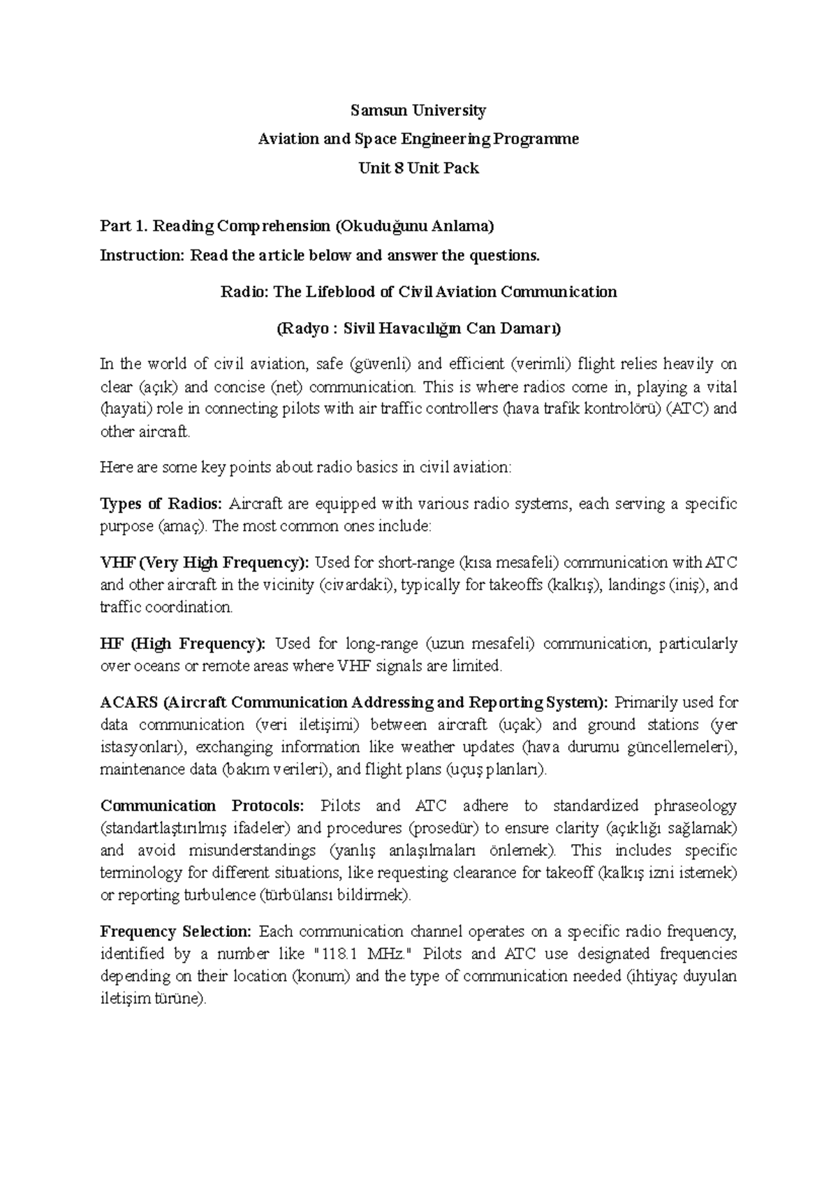 Unit 8 Pack - Aviation Communication Essentials (ENG) - Studocu