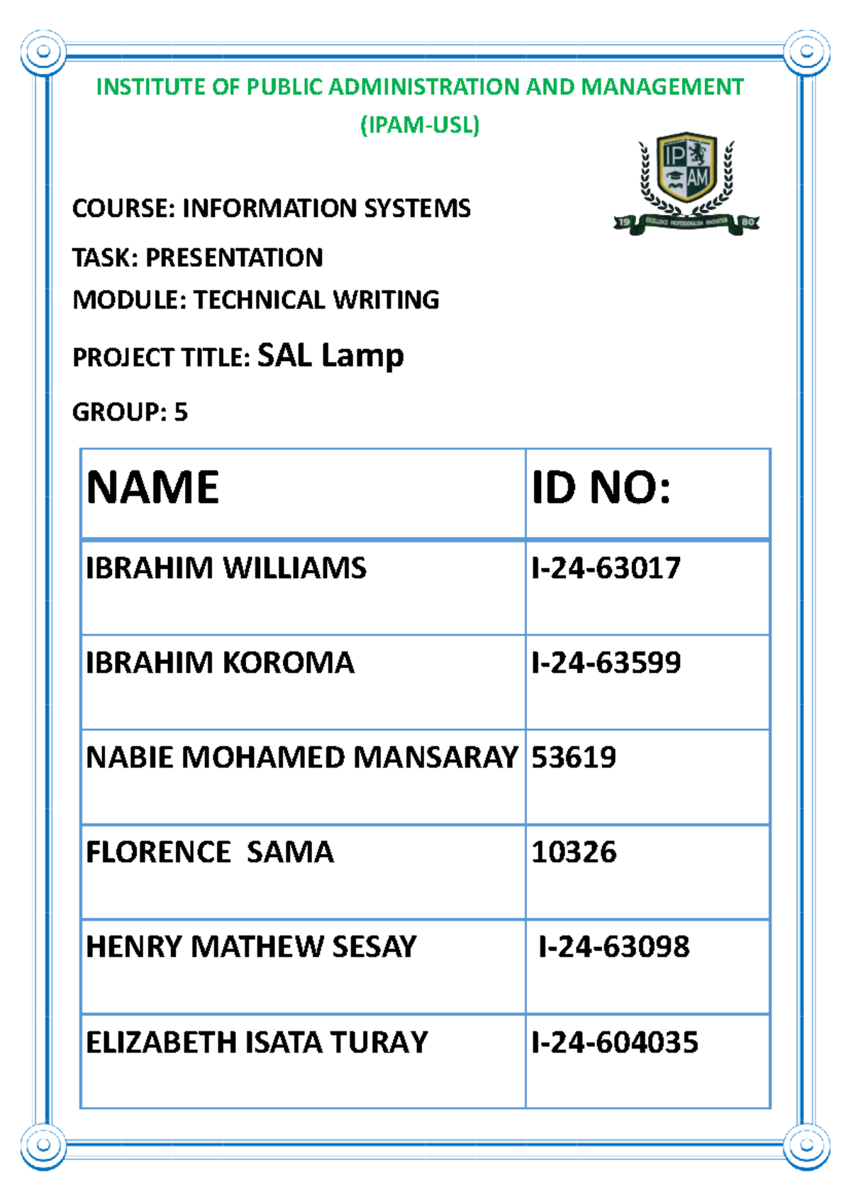 SAL Lamp manual - Presentation on Technical Writing - Information ...
