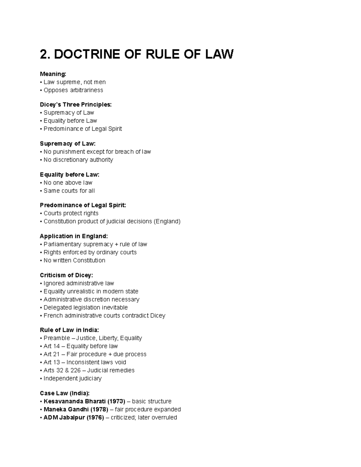 Doctrine of Rule of Law: Key Principles and Judicial Cases - Studocu