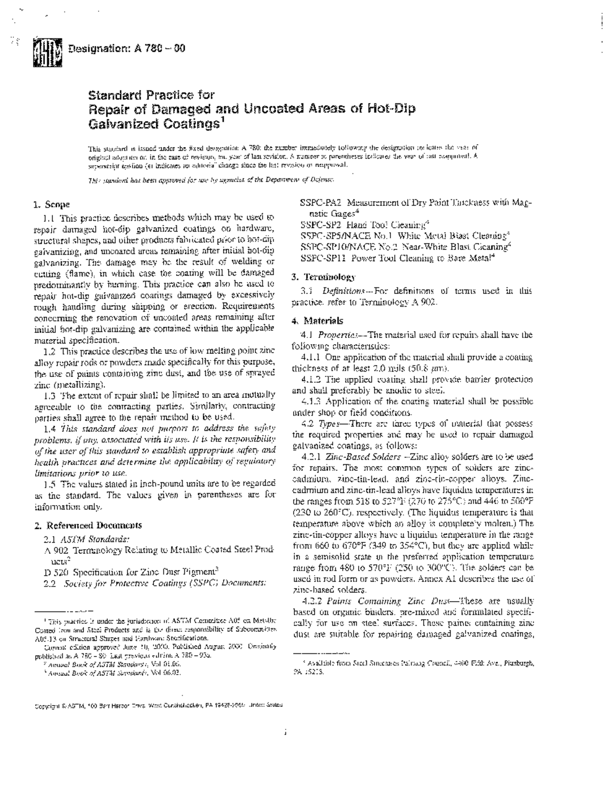 ASTM A 780 00 - Standard Practice for Repairing Damaged Galvanized ...