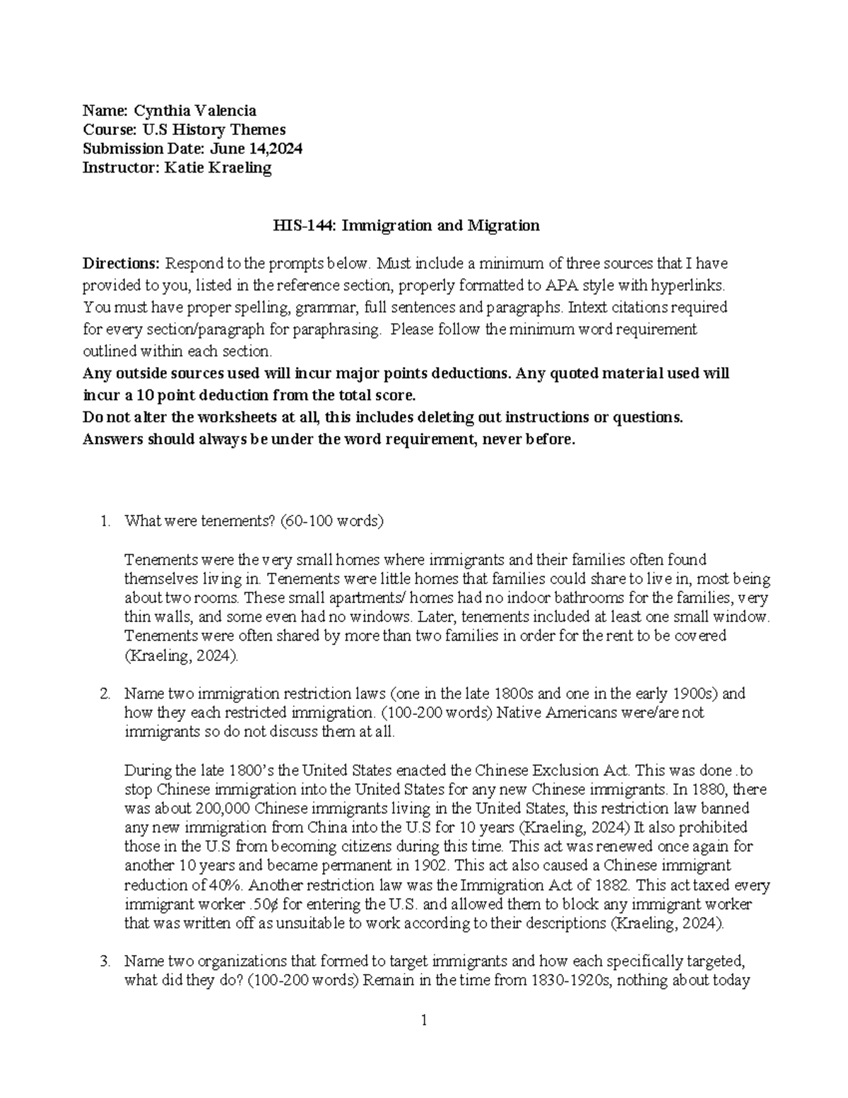 HIS-144: Immigration and Migration Topic 1 Adjusted Worksheet - Studocu