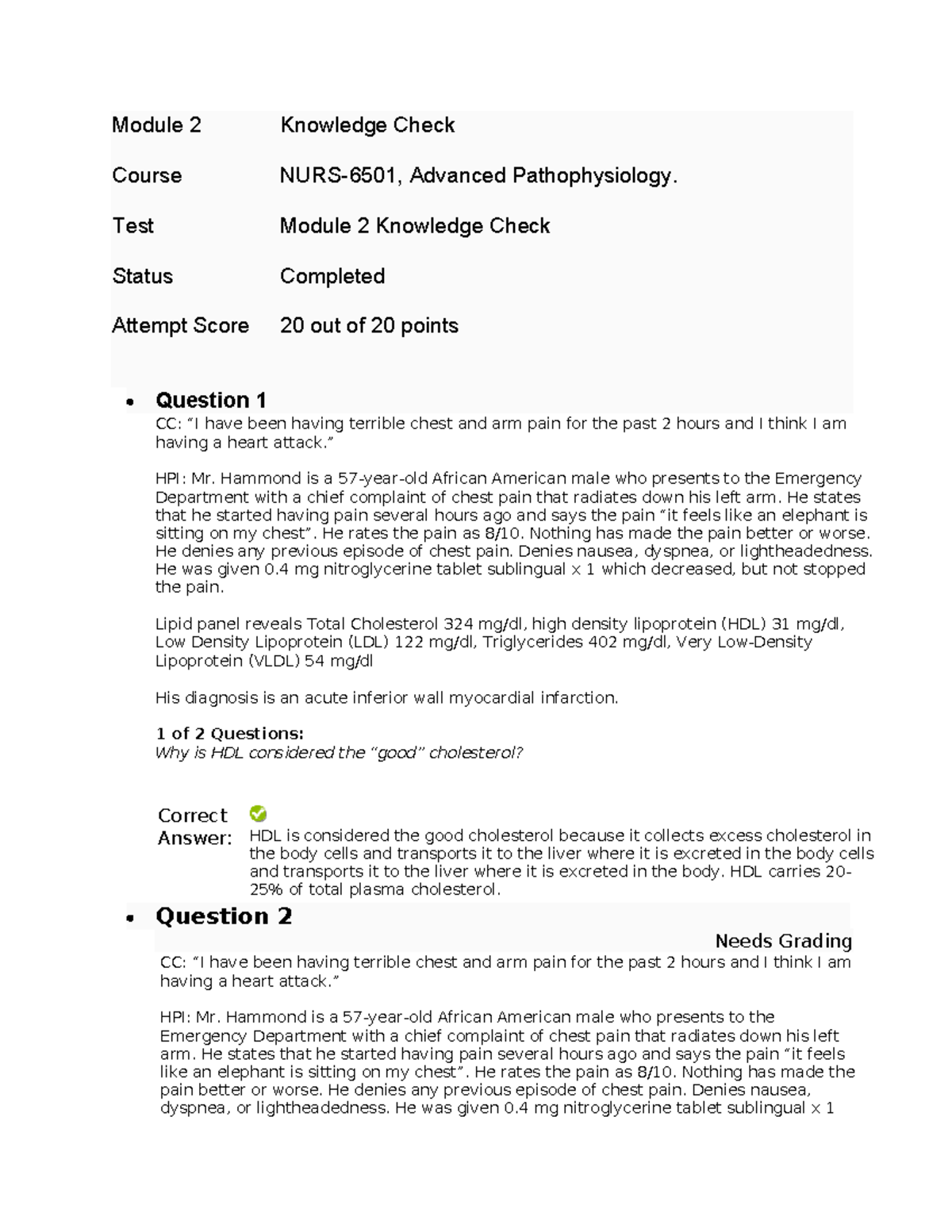 NURS 6501 Week 3 Knowledge Check: Advanced Pathophysiology Quiz - Studocu