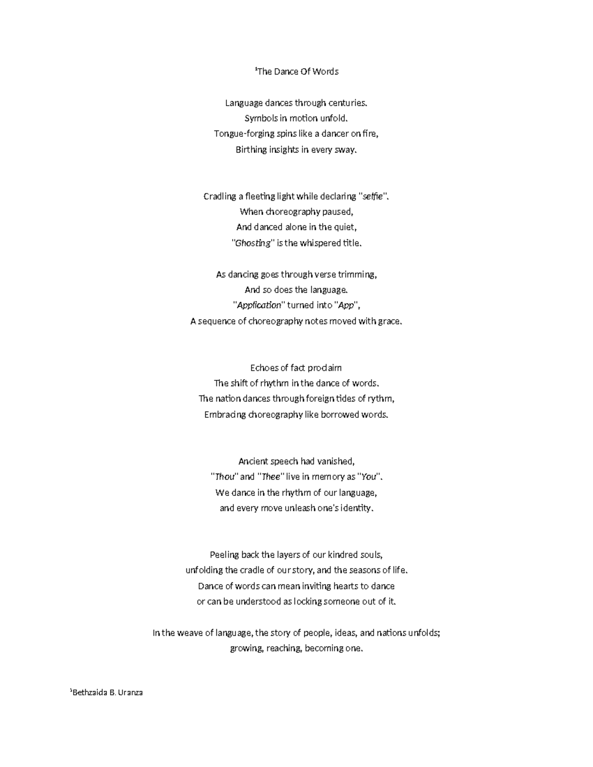 Dance of Words: A Poetic Exploration of Language and Identity - Studocu