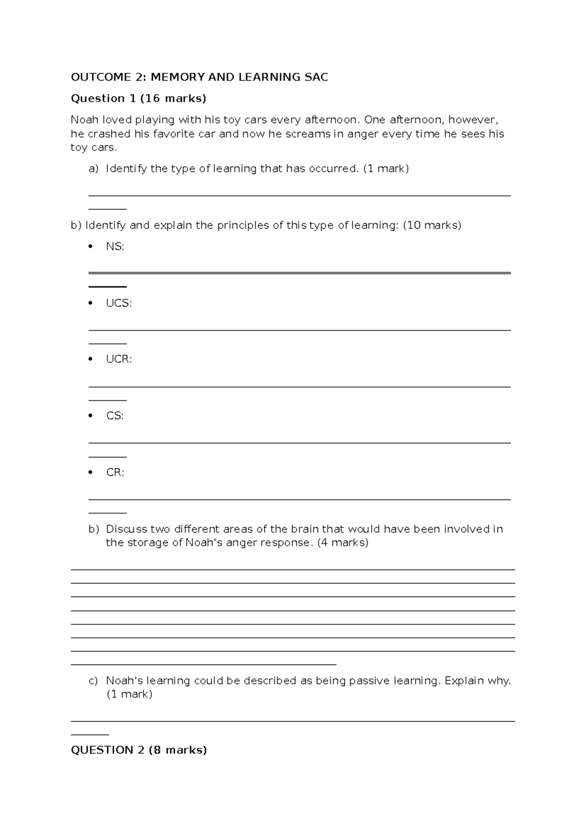 AOS2 UNIT3: Memory & Learning SAC - Key Concepts & Case Studies - Studocu