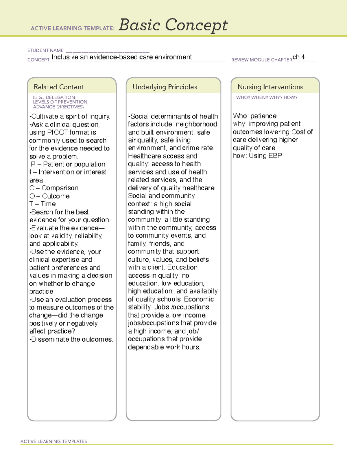 Active Learning Template: Inclusive & Evidence-Based Care Environment ...