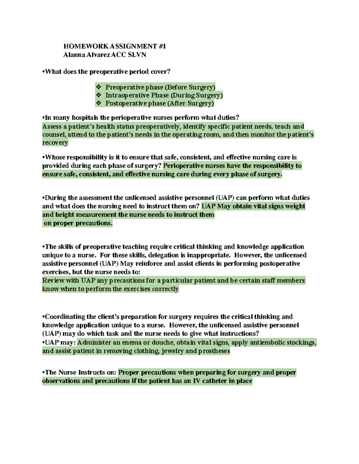 Assignment 1 Perioperative Nursing JUNE 2018-1 - HOMEWORK ASSIGNMENT ...