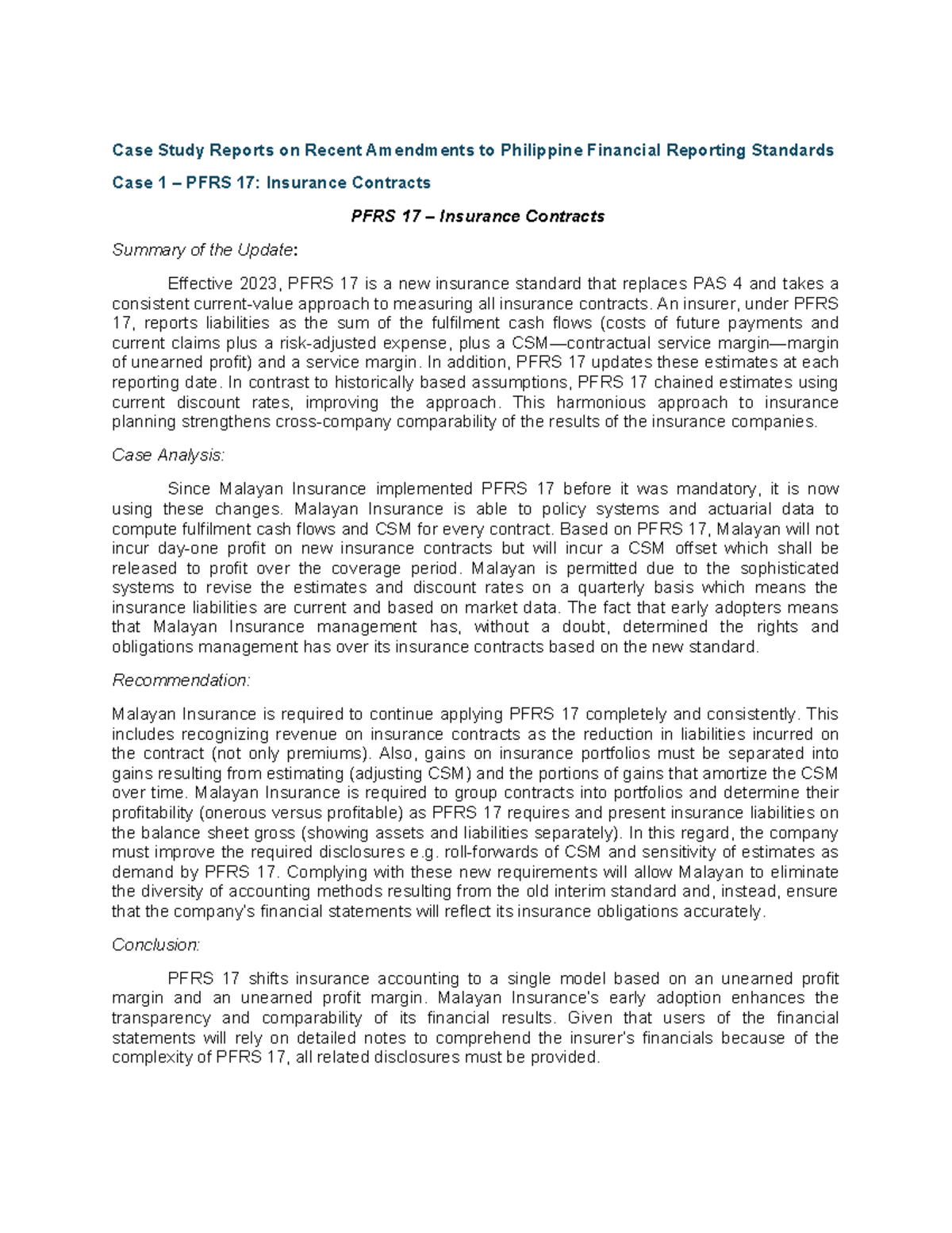 Case Study on Recent Amendments to PFRS 17, PAS 21, PFRS 16, and PAS 7 ...