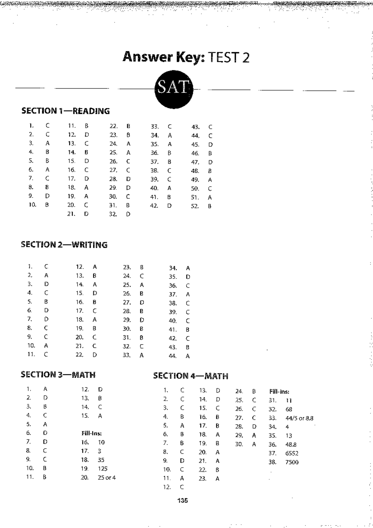 11.10 SAT Answer - SAT - Answer Key: TEST 2 SAT SECTION 1. C 11. B 22 ...