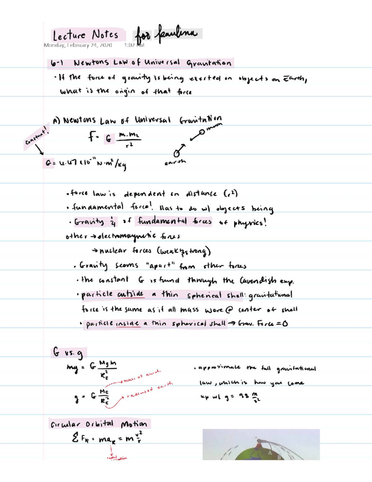 Lecture Notes: Newton's Law of Universal Gravitation (Physics 101 ...