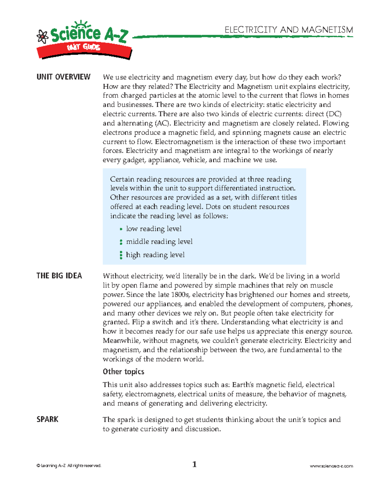 Electricity and magnetism 5-6 unitguide - ELECTRICITY AND MAGNETISM ...