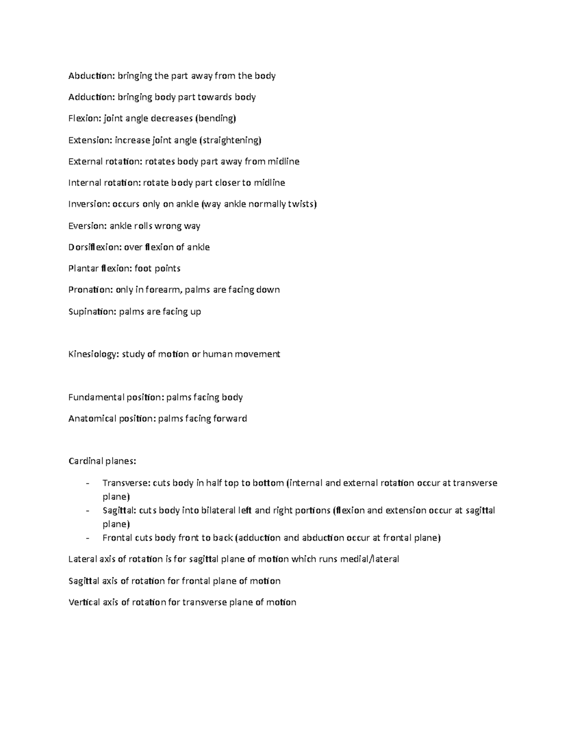 Kinesiology Notes on Motion: Key Terms and Concepts (Notes 1-25) - Studocu