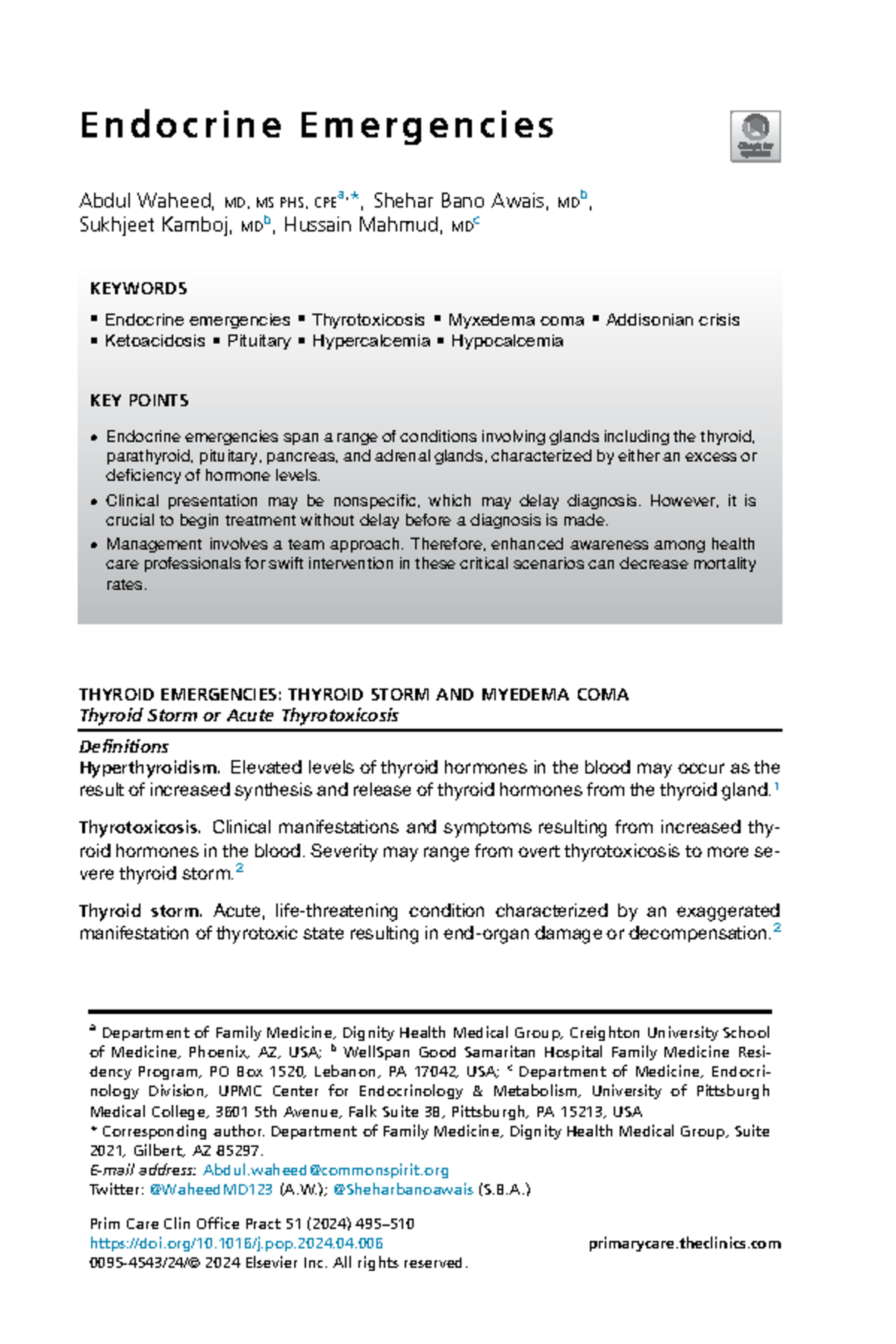 Endocrine Emergencies: Key Insights and Management Strategies (PHS 2024 ...