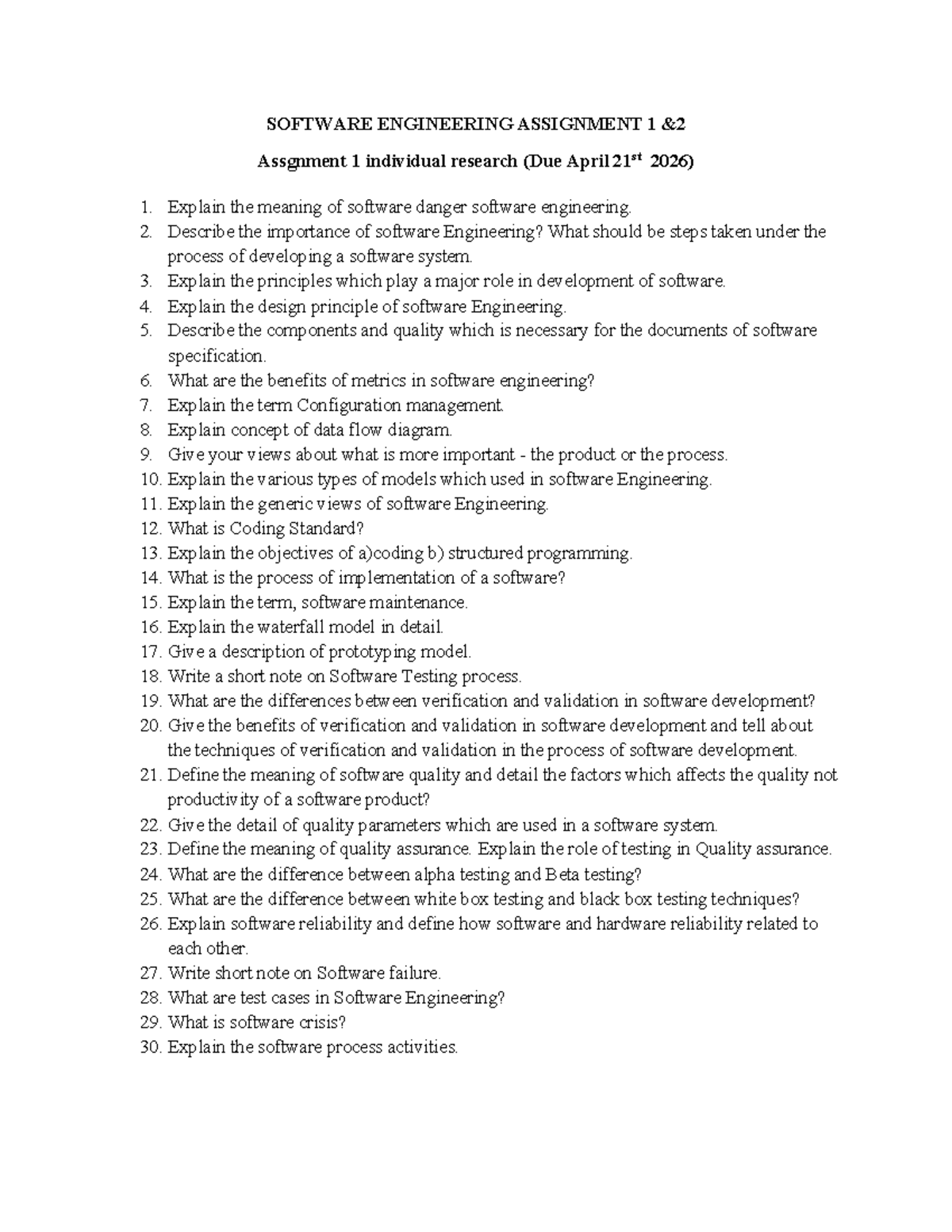SOFTWARE ENGINEERING ASSIGNMENT 1 & 2: Key Concepts & Principles - Studocu