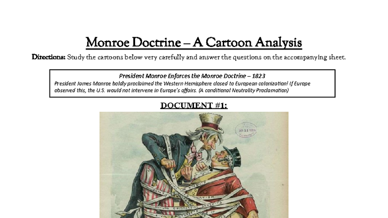 Monroe Doctrine Cartoon Analysis: Understanding 1823's Impact - Studocu