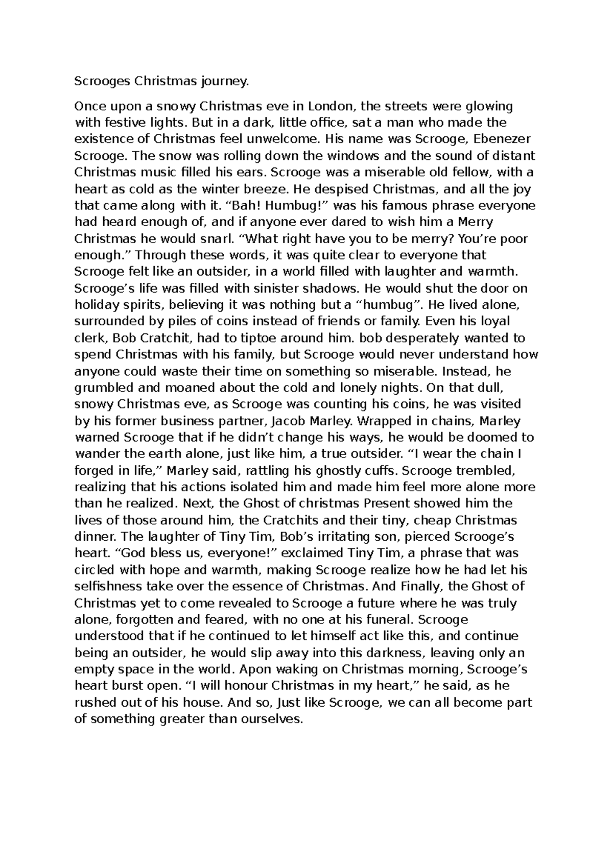 Christmas Carol Essay: Scrooge's Transformative Journey - Studocu