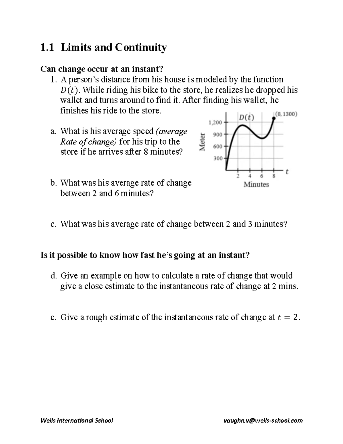 1.1 Limits and Continuity: Instantaneous Rate of Change Analysis - Studocu