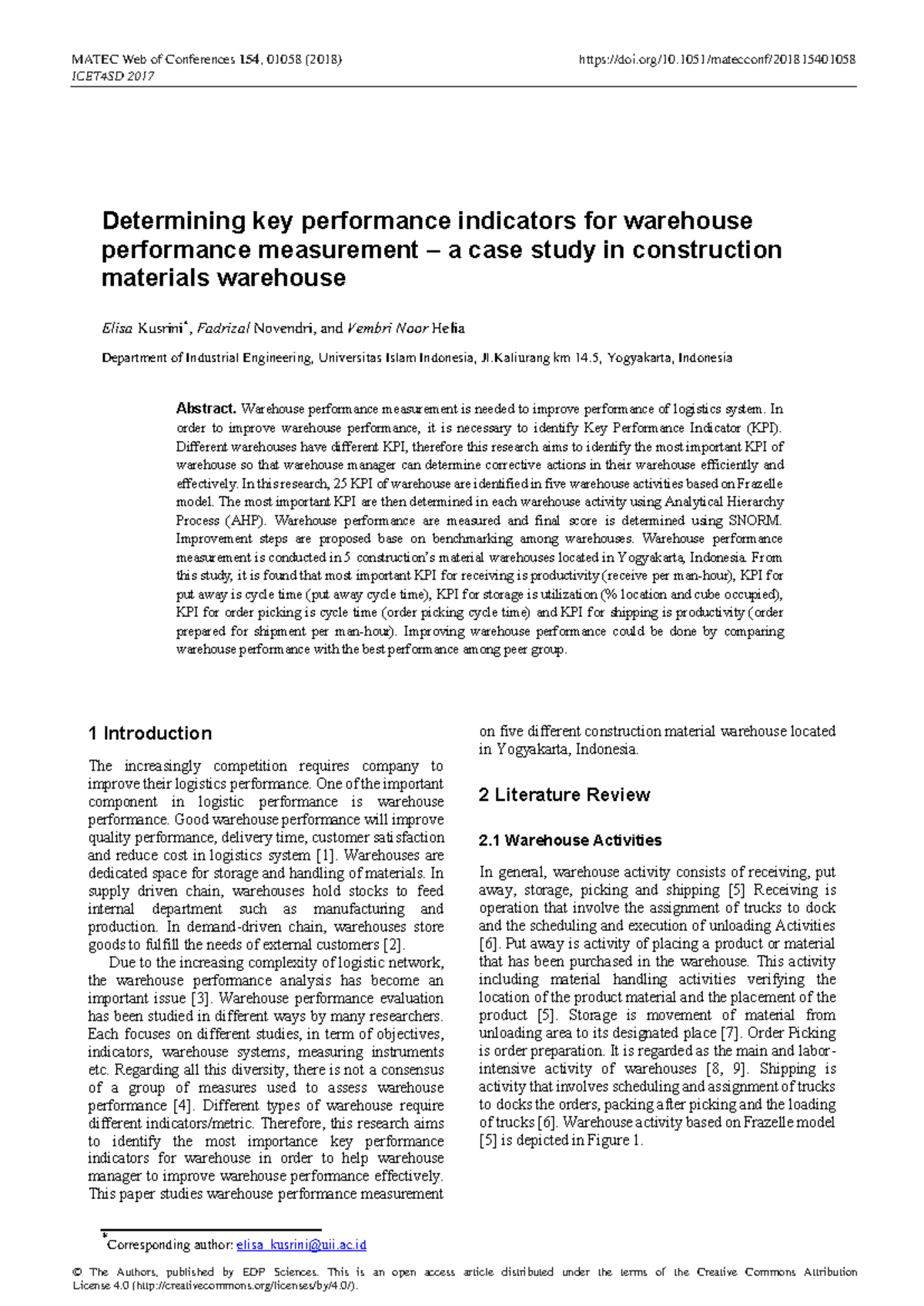Key Performance Indicators for Warehouse Measurement: A Case Study ...