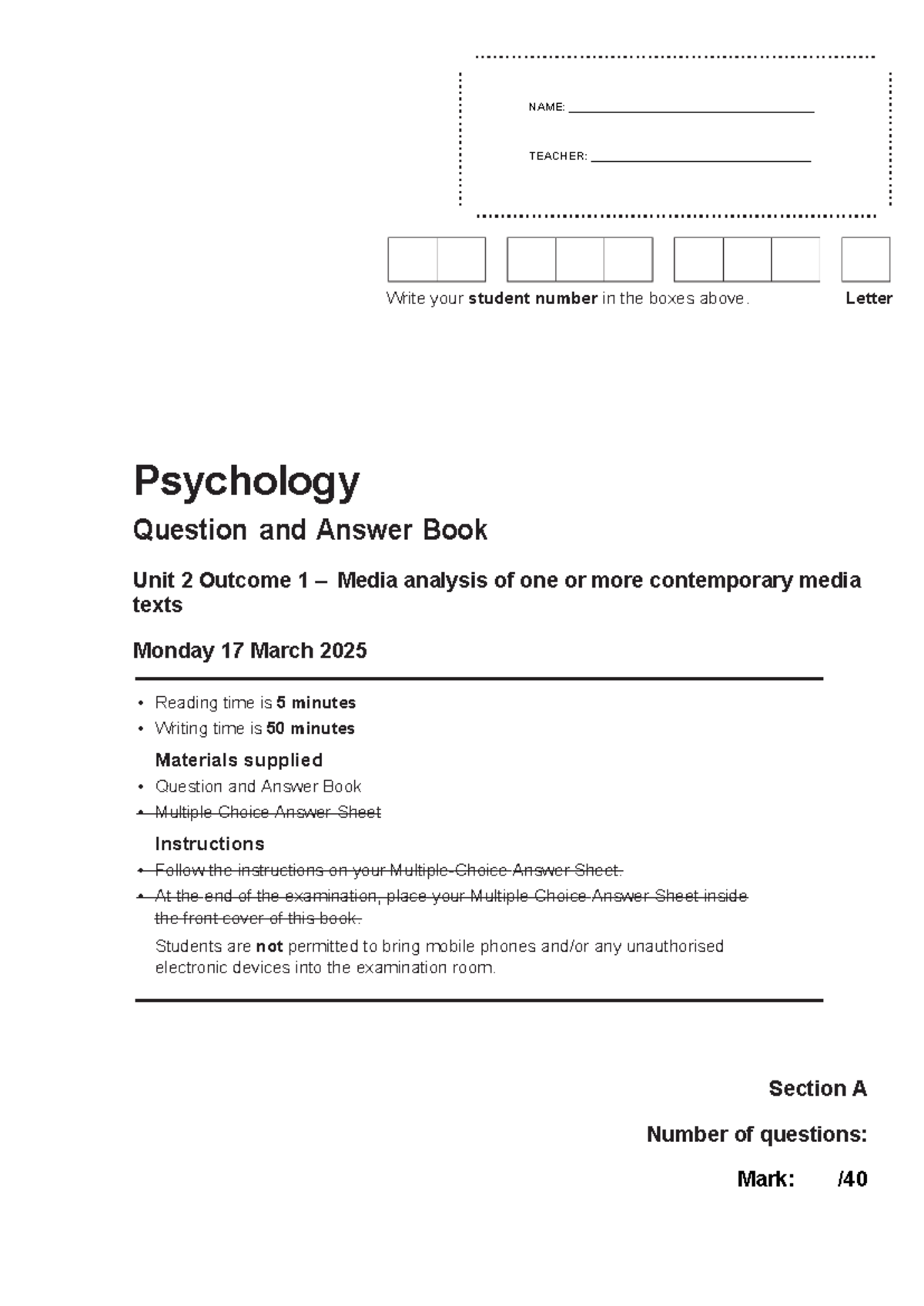 2025 PSYCHOLOGY U2AOS1 Media Analysis Exam Q&A - Studocu