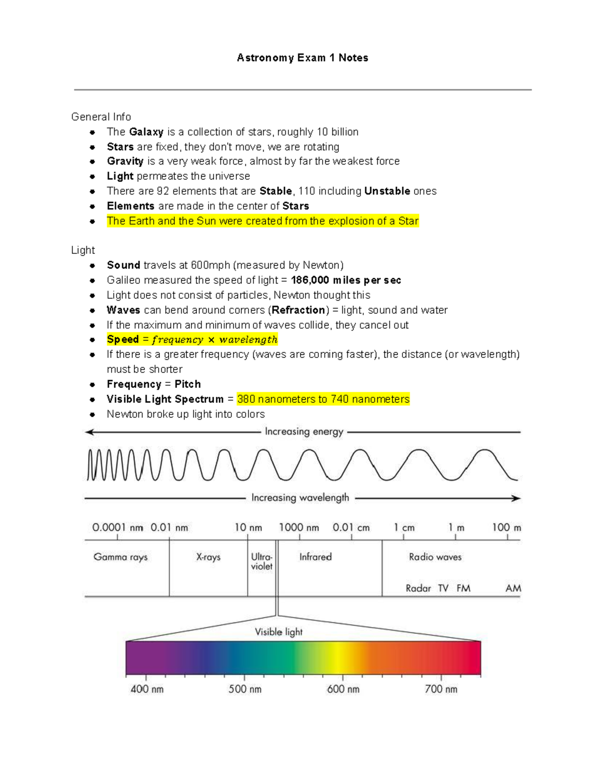Astronomy Exam 1 Notes - Astronomy Exam 1 Notes General Info The Galaxy ...