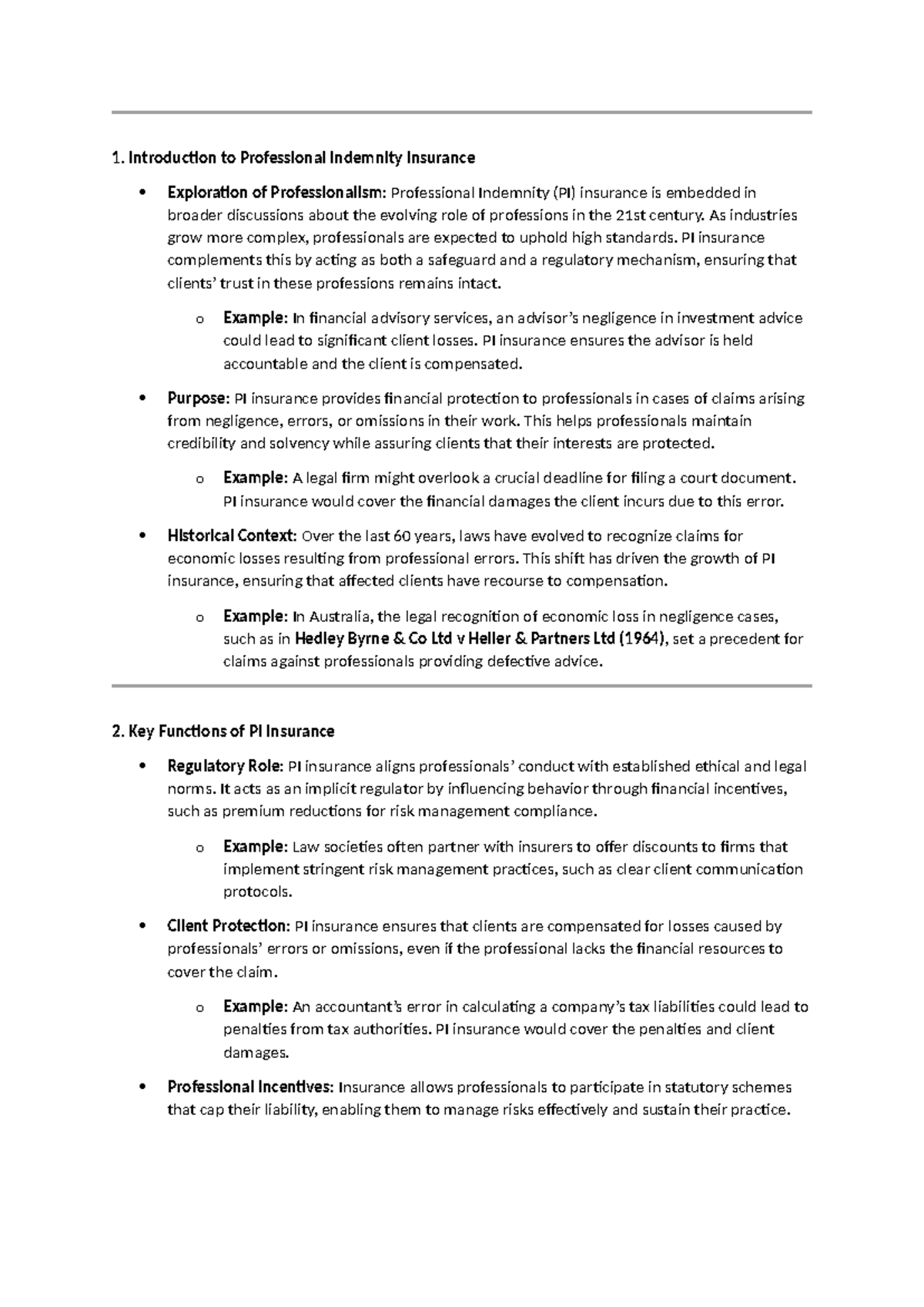 Professional Indemnity Insurance Overview and Analysis - Studocu