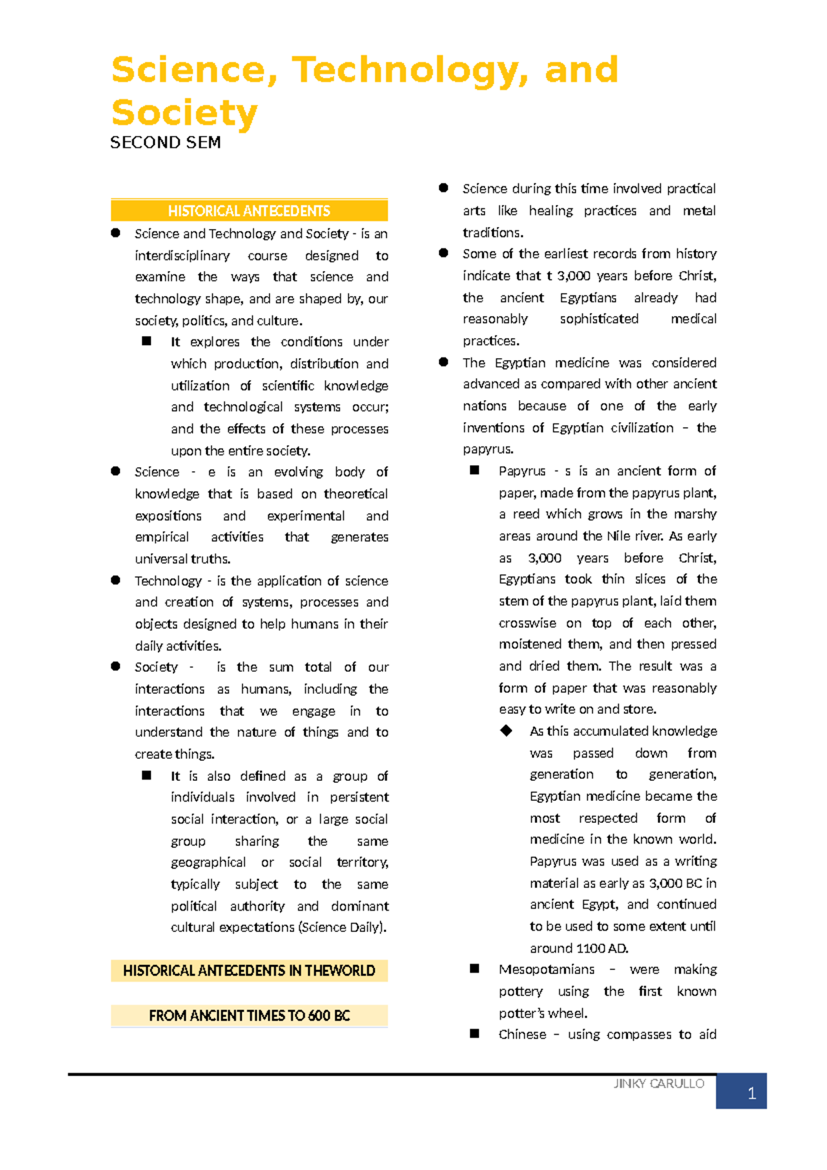 Science, Technology, and Society: Historical Antecedents (STS Notes ...