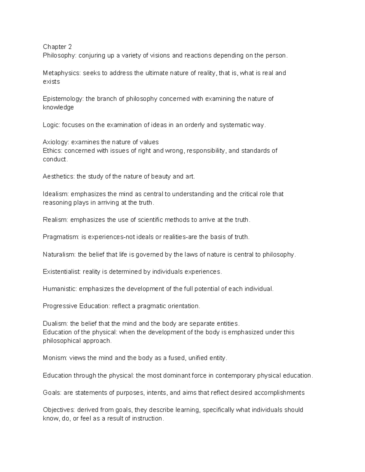 Chapter 2-3 Notes: Philosophies of Physical Activity & Wellness ...