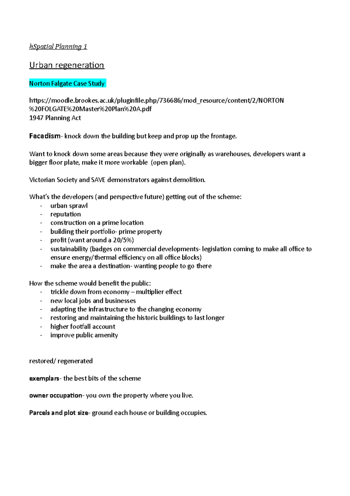 Spatial Planning 1 - Lecture Notes on Urban Regeneration Case Studies ...