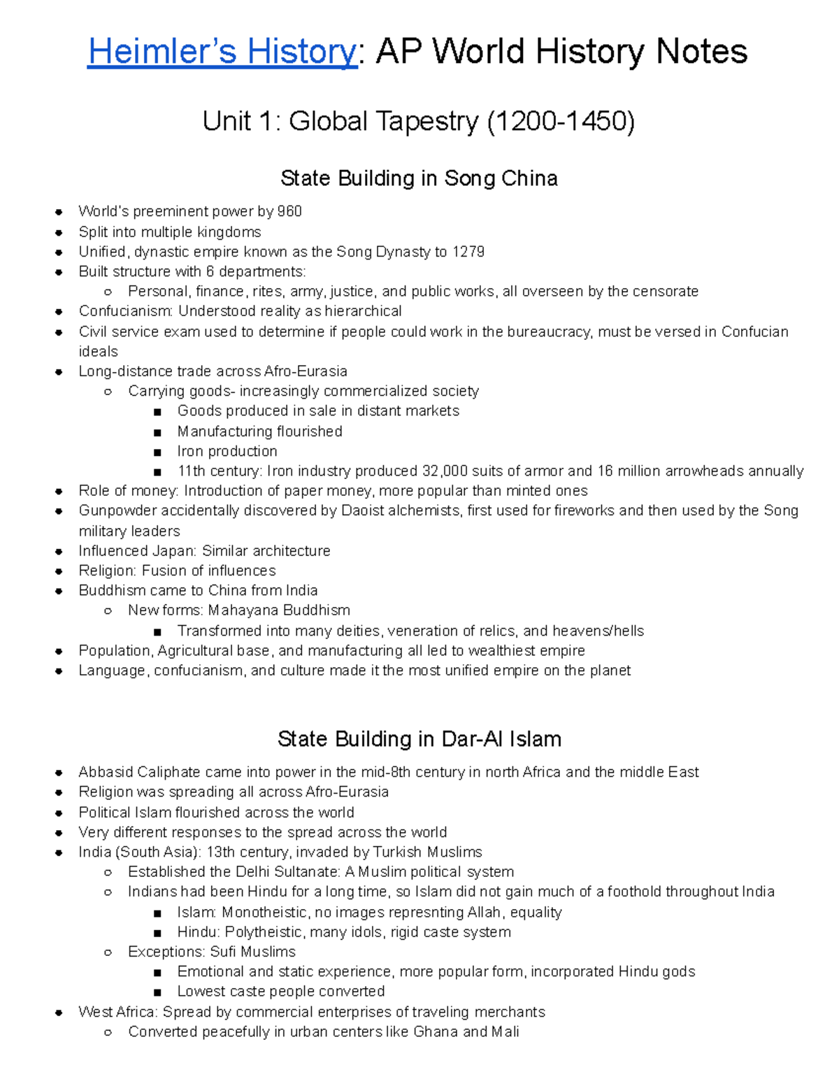 Heimler’s History: AP World Notes (Unit 1 & 2 Summary) - Studocu