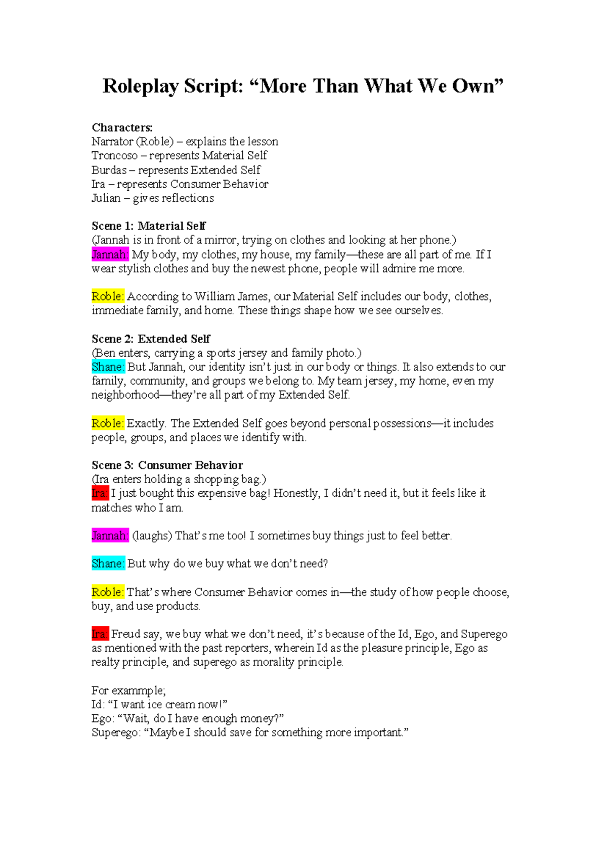 Roleplay Script: Exploring Material & Extended Self in Consumer ...