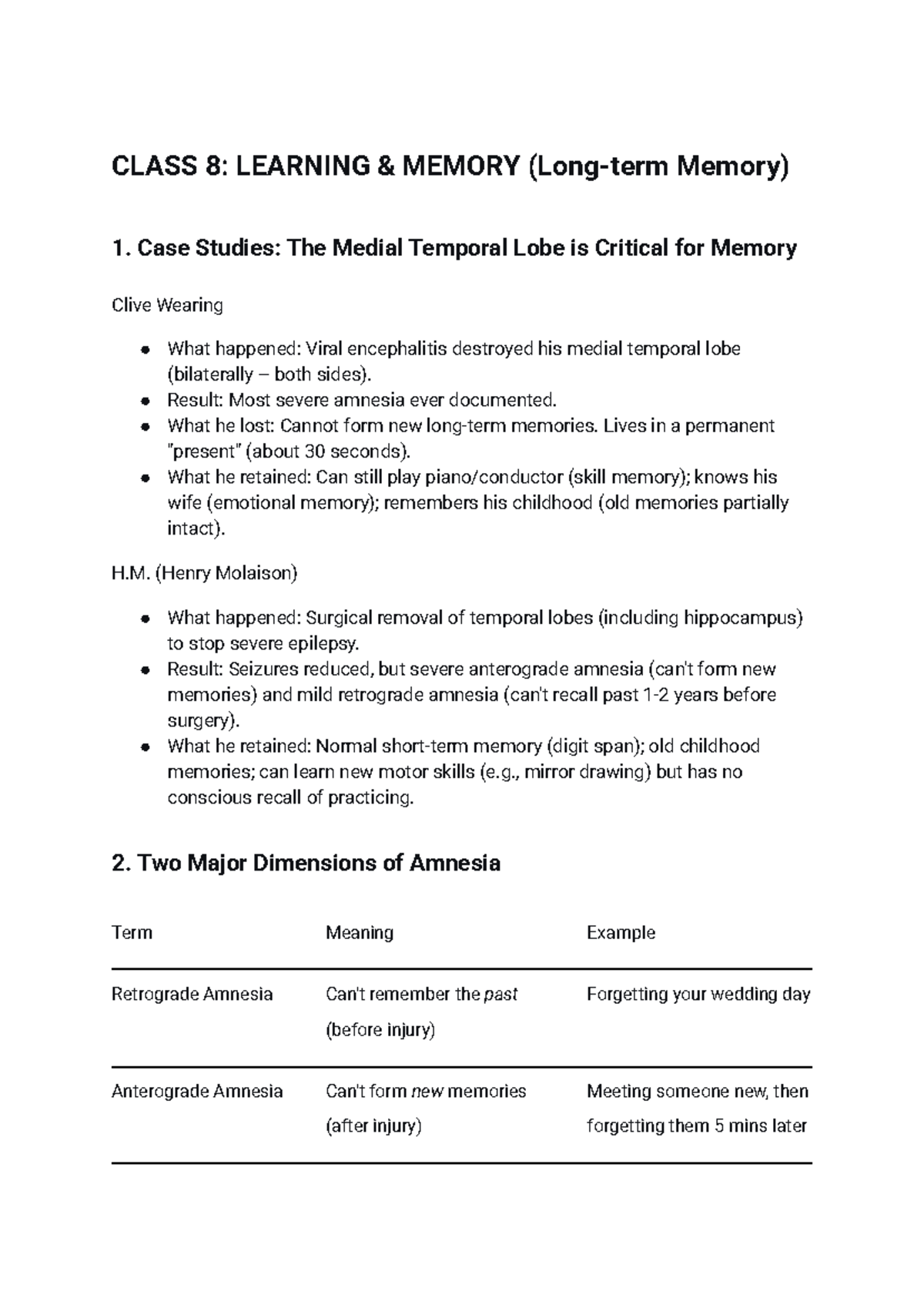 CLASS 8-12: MEMORY, ATTENTION, LANGUAGE, & CLINICAL NEUROSCIENCE FINAL ...