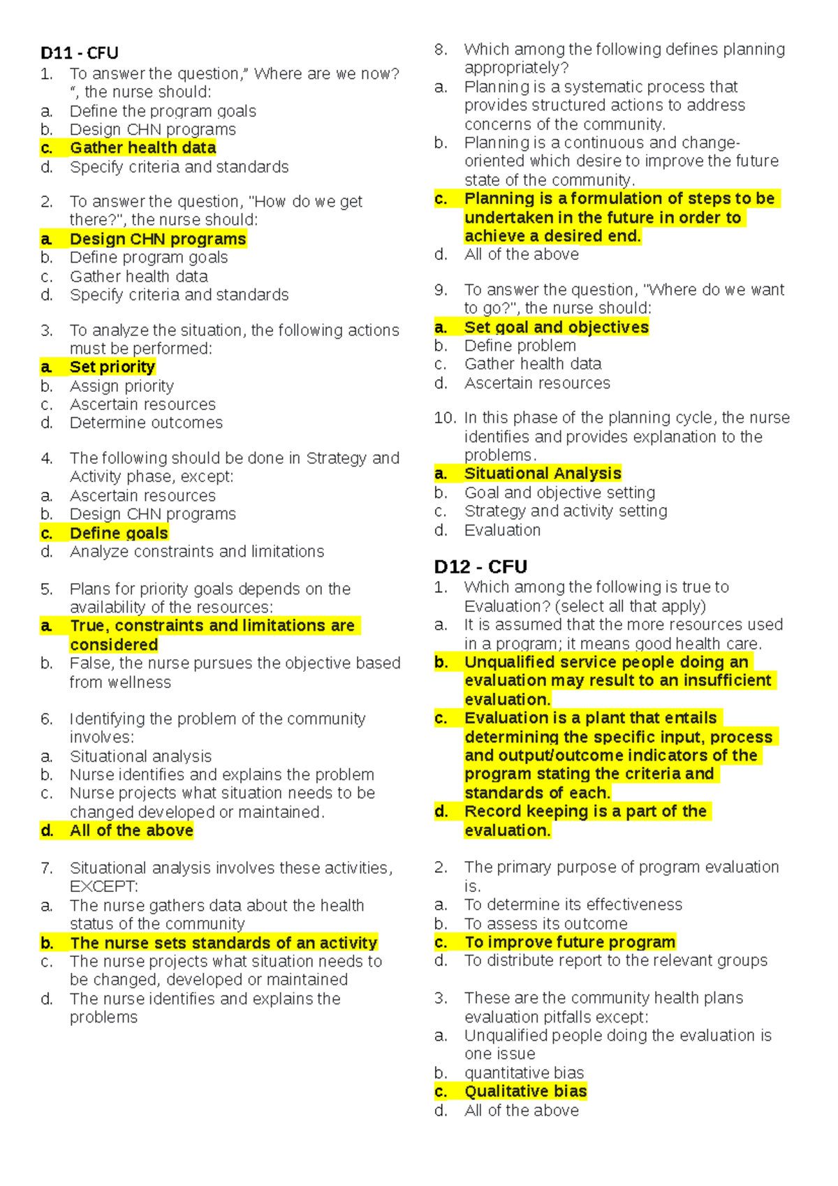 CHN 2 Reviewer - CFUs: Community Health Nursing Concepts and Strategies ...