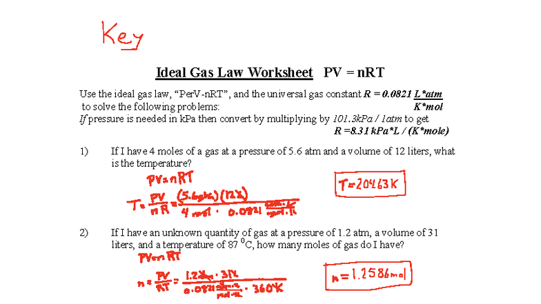 MUCLecture 2023: Ideal Gas Law Worksheet Problems - Studocu
