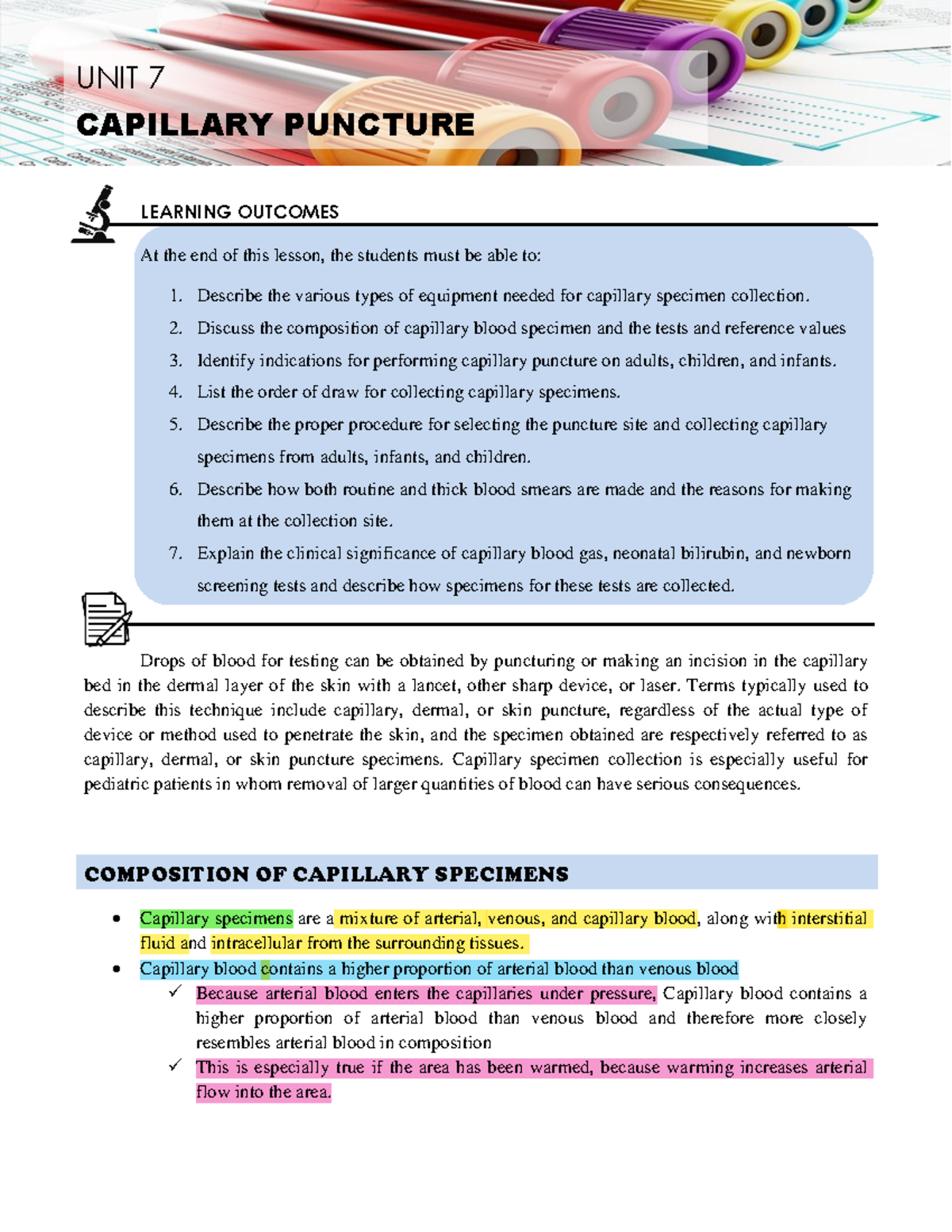 Capillary Puncture Techniques - Unit 7 Reviewer for Class 1234 Medic ...
